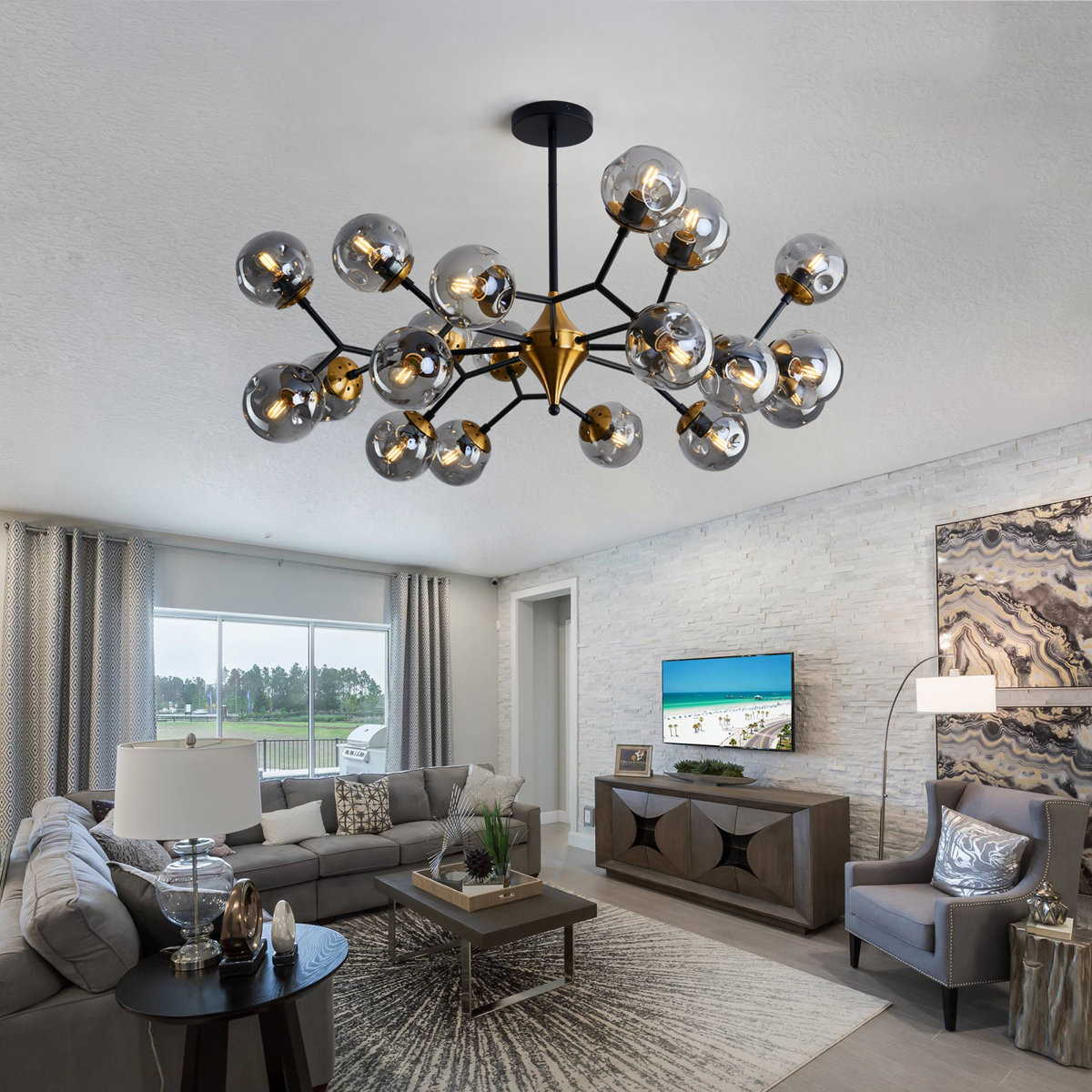 Ivy Bronx Manaia 20 - Light Dimmable Sputnik Modern Linear Chandelier | Wayfair